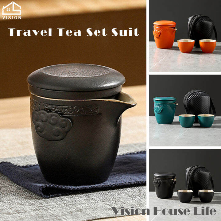 Vision 1 Pot 2 Cup Portable Travel Tea Cup Set Ceramic Porcelain Travel ...