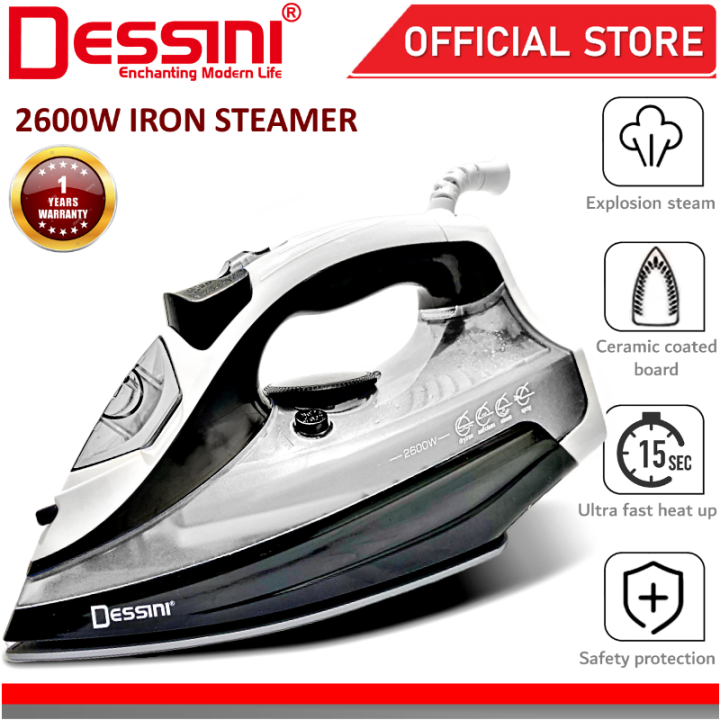 DESSINI ITALY 2600W Electric Ceramic Soleplate Garment Steam Iron Sprayer Steamer Clothes Brush ...