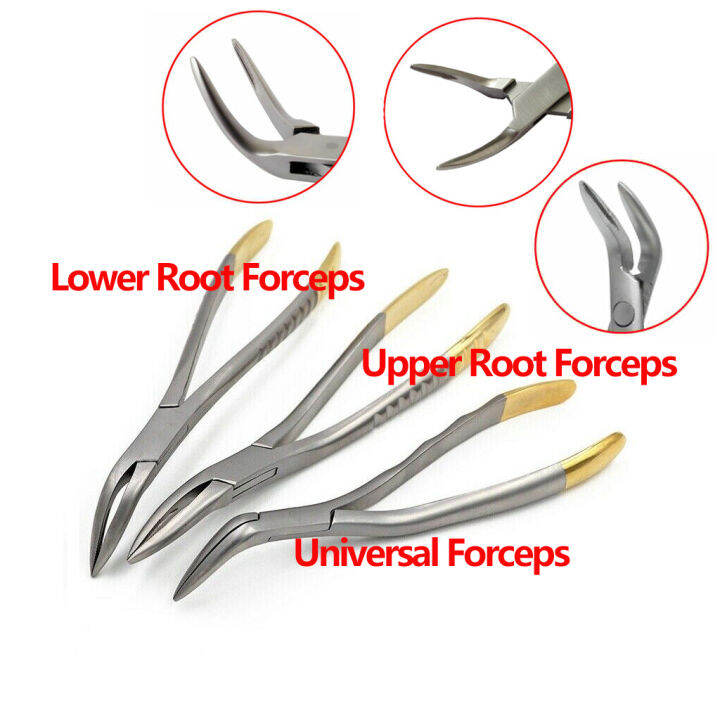 3 pcs/Kit Dental Residual Root Tweezers Tooth Extraction Forceps Curved ...