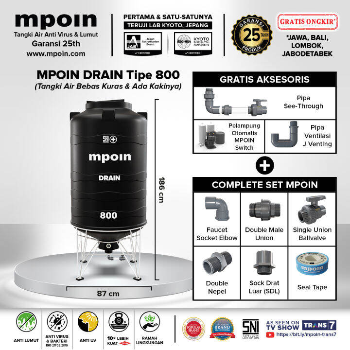 MPOIN DRAIN 800 L SNI TANGKI AIR TANDON AIR TOREN ANTI LUMUT GARANSI ...