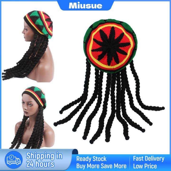 Miusue Mens Rasta Beret Crochet Wig Jamaica Reggae Black Hat Dreadlocks Wigs | Lazada PH