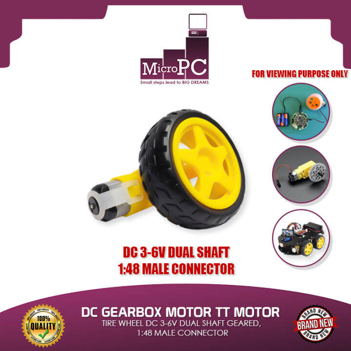 DC GEARBOX MOTOR TT MOTOR TIRE WHEEL DC 3-6V DUAL SHAFT GEARED, 1:48 ...