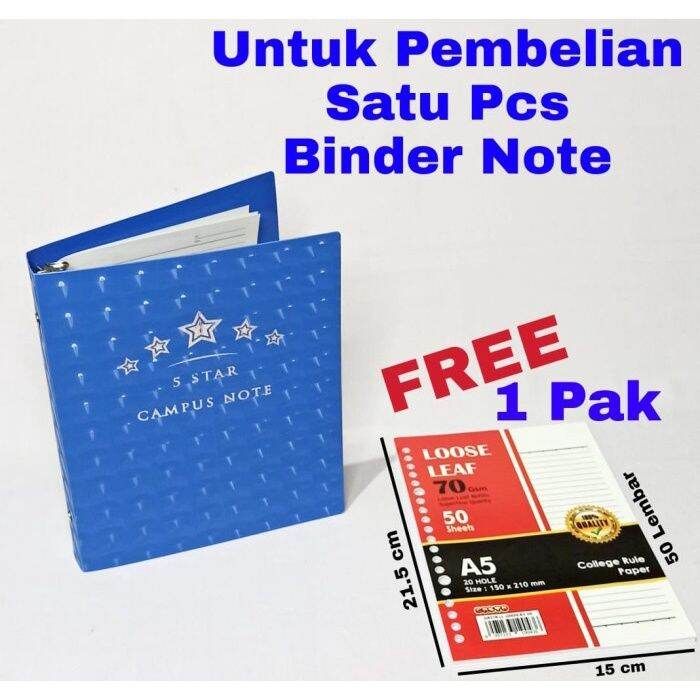 Paket BOS Binder Note A5 Free Kertas Loose Leaf 50 Lbr/ Buku Ring Besi ...