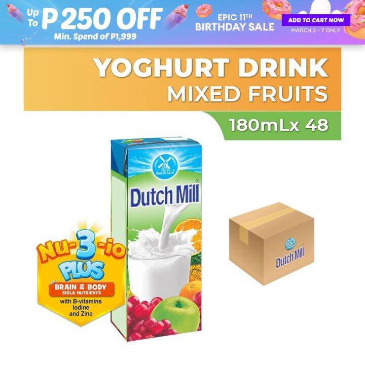 Dutch Mill Yoghurt Drink Mixed Fruit Juice 180ml x 48 | Lazada PH