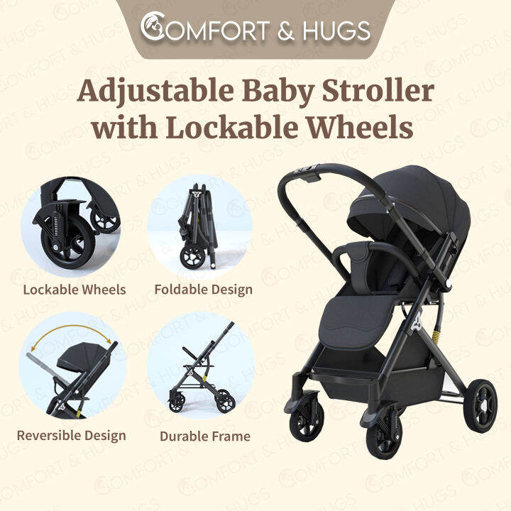 Comfort and Hugs Baby Stroller with Breathable Sun Roof Reversible ...