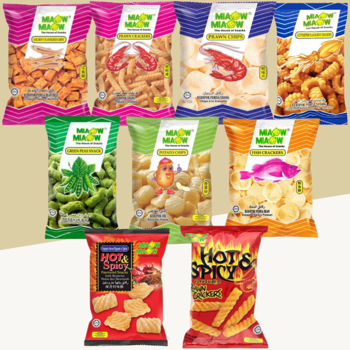 Miaow Miaow Snacks (Anchovies/Prawn Crackers/Prawn Chips/Cuttlefish/Green Pea/Potato Chips/Fish ...