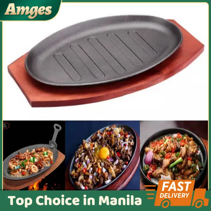 10 Inches Cast Iron Sizzler Plate Oval Serving Pan Steak Teppanyaki ...