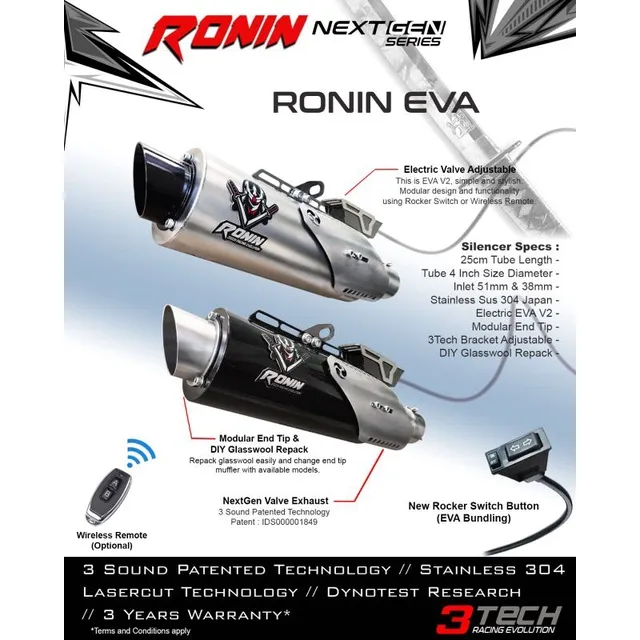 KNALPOT RACING 250CC RONIN KATANA NEXT GEN 3 SUARA BY 3TECH TRIDENTE ...