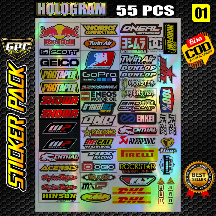 STICKER Pack Hologram Aksesoris Stiker Racing Motor,Helm, Plus Laminasi ...
