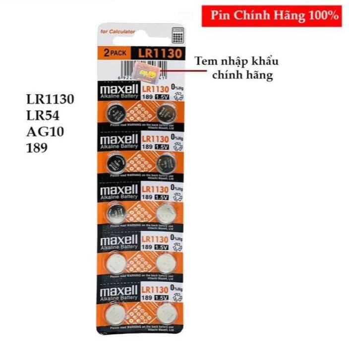 Pin LR1130 AG10 LR54 Maxell vỉ 10 viên chính hãng thay máy tính Casio ...