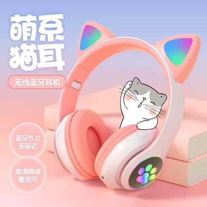 Headphone Wireless Bluetooth LED Kuping Kucing / Earphone Cat Ear With ...