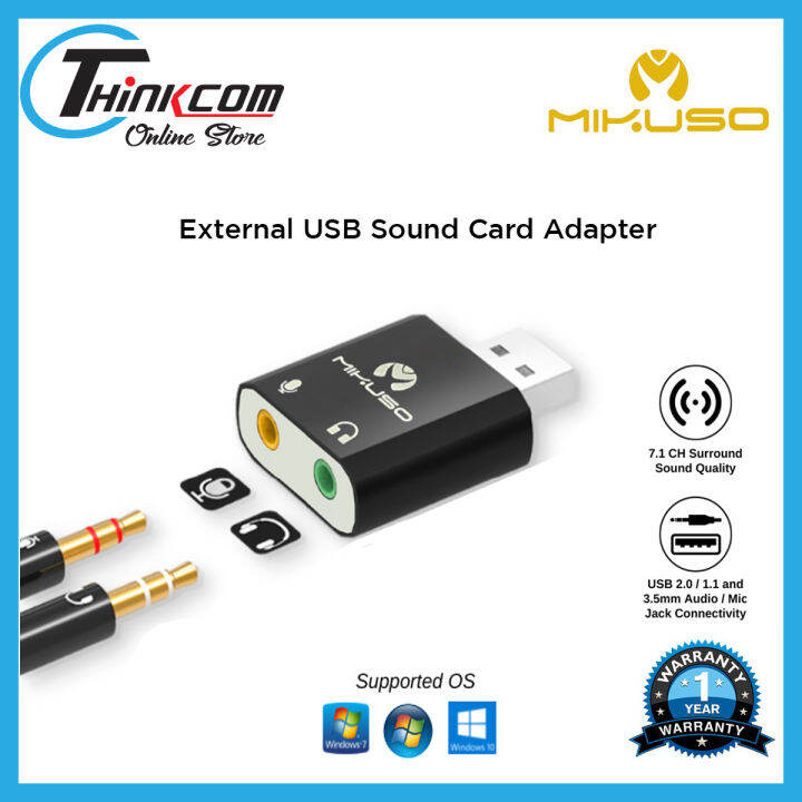 Mikuso External USB Sound Card Adapter 7.1 CH Aux Mic Audio Jack 3.5mm ...