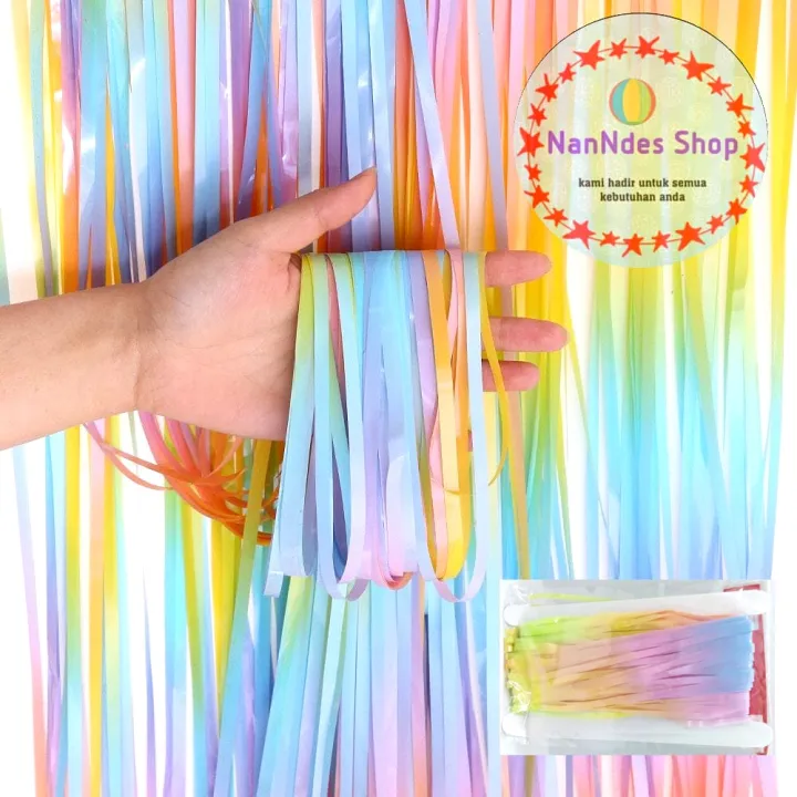TIRAI FOIL WARNA PASTEL GRADASI MULTI WARNA RAINBOW 2 x 1 meter ...