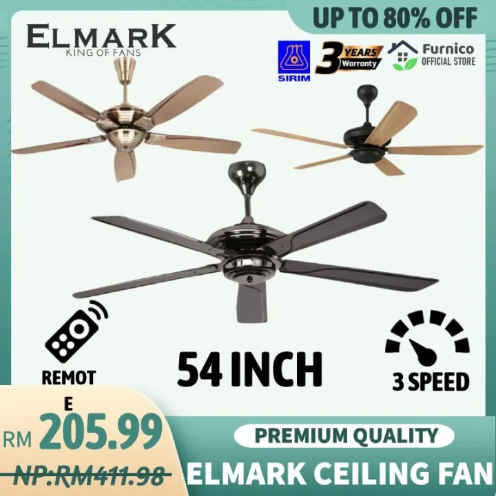 Elmark EL 921 Remote Ceiling Fan 54" Kipas Siling Ceiling Fan with ...