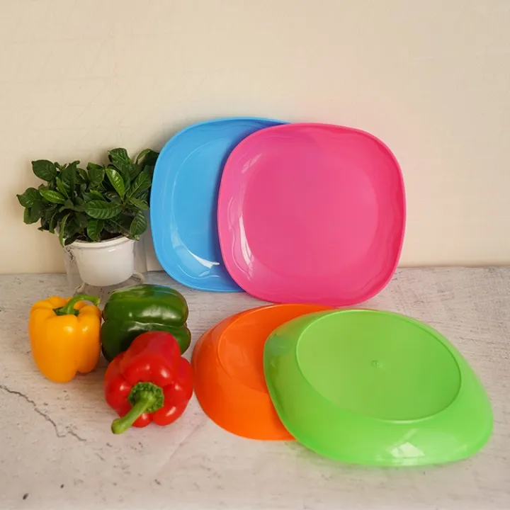 COD 9" Square Plastic Plates Colorful Dinner Plate Plato Reusable ...