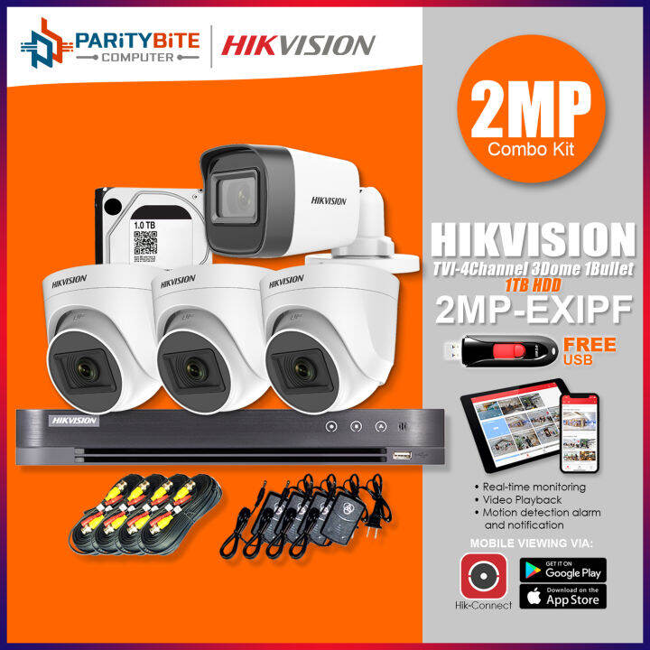 HIKVISION 4CH DVR 3 DOME 1 BULLET 1080P 2MP ECO PACKAGE W/ 1TB HDD FREE ...