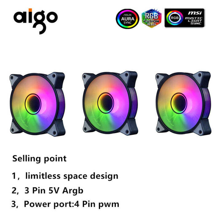 Aigo AR12 Pro 12cm 3 Packed RGB Case Fans Without Controller 3 Pin 5V ...