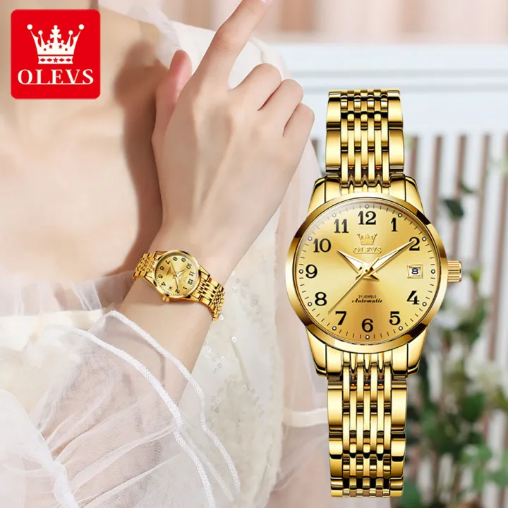 OLEVS Gold Watch for women automatic original Luxury Swiss brand ...