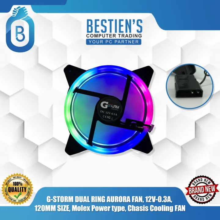 G-STORM DUAL RING AURORA FAN, 12V-0.3A, 120MM SIZE, Molex Power type ...