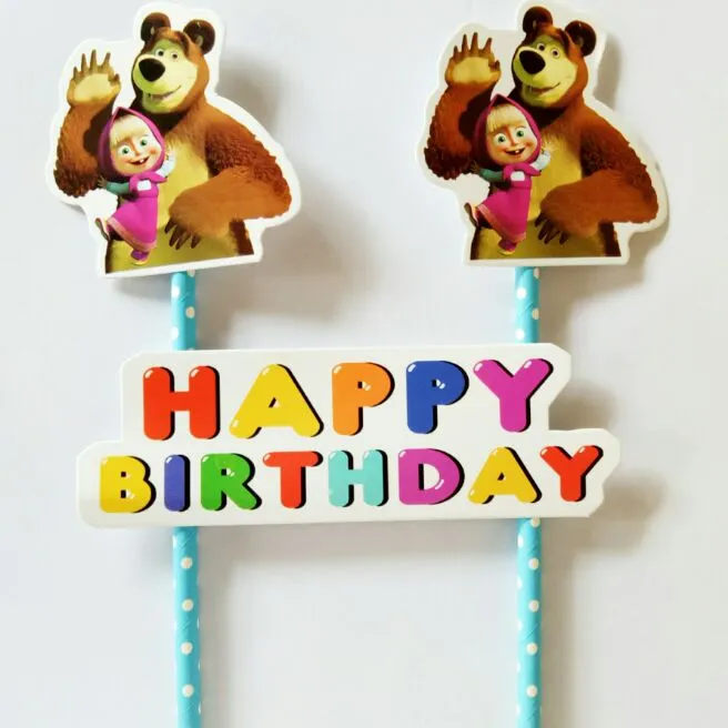 topper kur cake ulang tahun happy birthday karakter masha marsha and ...