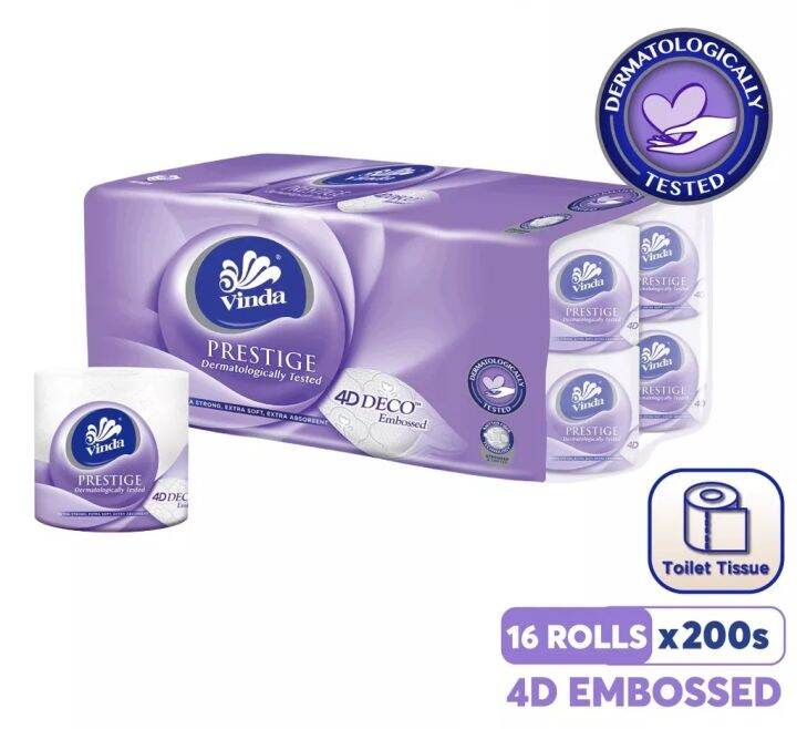 Vinda Prestige 4D Deco Embrossed Toilet Paper Rolls 3ply (16 rolls ...