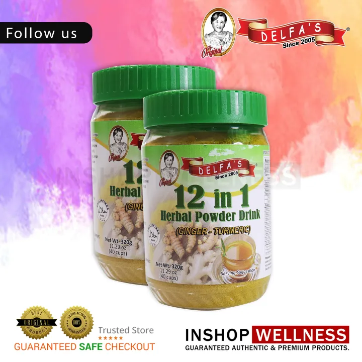 Delfa's Turmeric-Ginger Tea 12 in 1 Herbal Powder Drink Set of 2 (320 ...