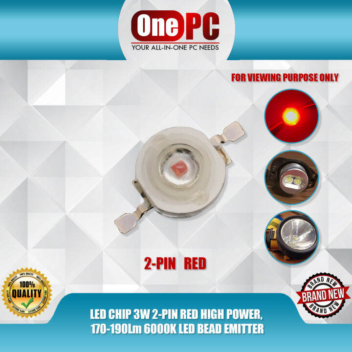 LED CHIP 3W 2-PIN RED HIGH POWER, 170-190Lm 6000K LED BEAD EMITTER ...