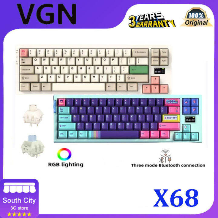 ปะเก็น X68 VGN คีย์บอร์ดเล่นเกมคีย์บอร์ดแบบกลไกไร้สายแบบ65% RGB Hot ...