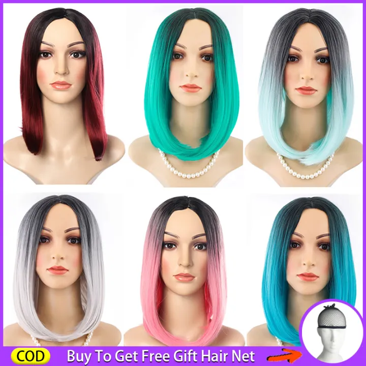 original wig for women human hair Lady Gradient Color Short Straight ...