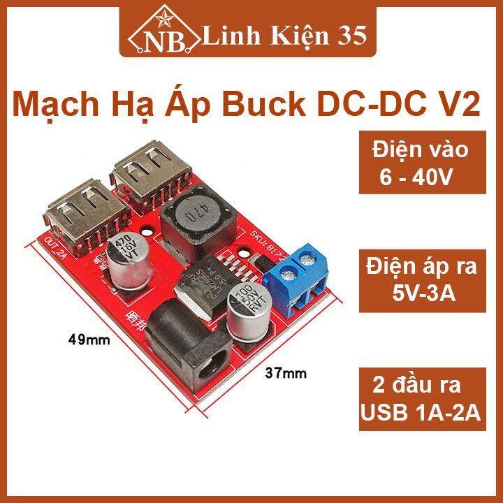 Module hạ áp Buck DC-DC Vin 6 - 40V Vout 5V 3A 2 đầu ra V2 | Lazada.vn
