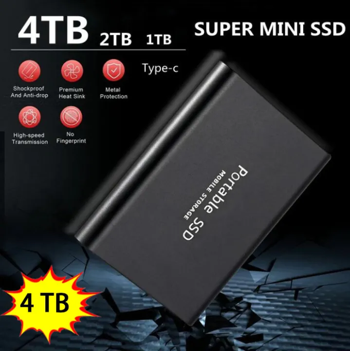 4TB Portable Hard Drive USB 3.1 Type-C External Solid State Drive ...