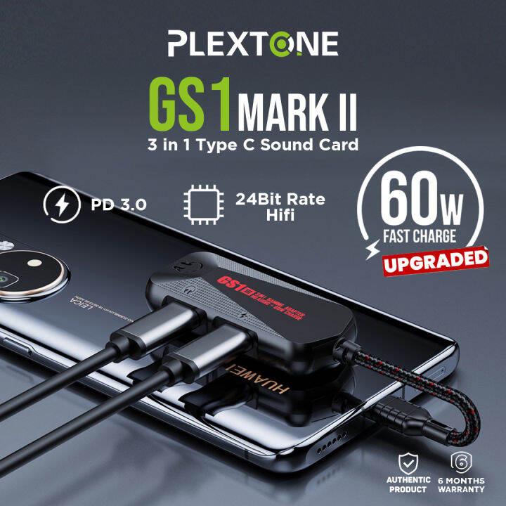 Plextone GS1 Type C 3 in 1 Virtual Sound Card 7.1CH Gaming Gear Type 24Bit Rate HiFi Sound ...