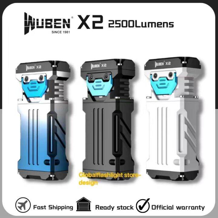 WUBEN X2 Type-C Rechargeable Ultra-Compact Flashlight 2500Lumens 6 Lighting Modes Troch Light ...