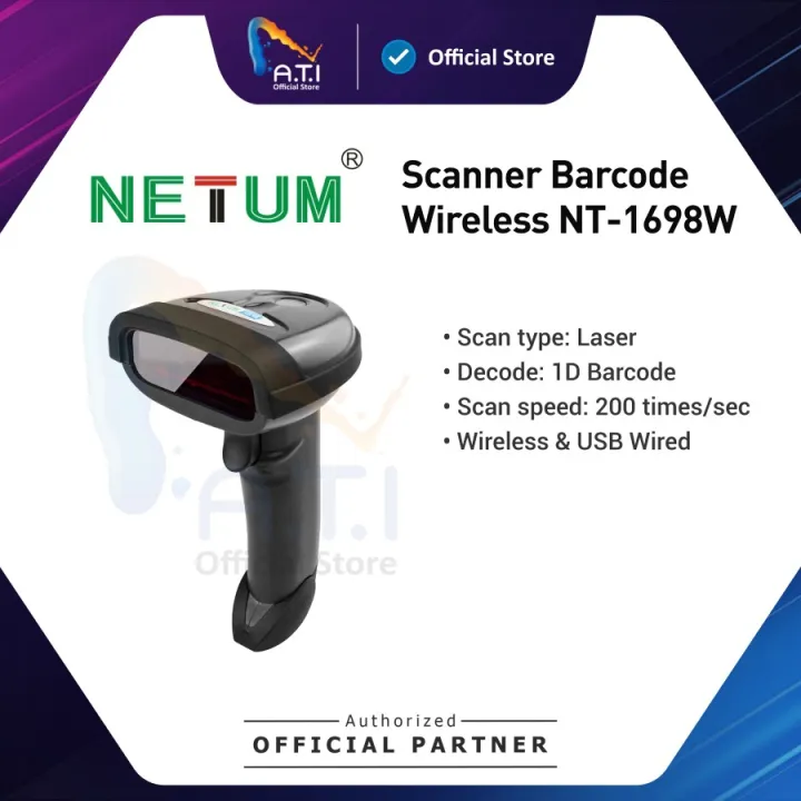 NETUM Scanner Barcode Wireless NT-1698W Handheld 1D Non Stand NT 1698 ...
