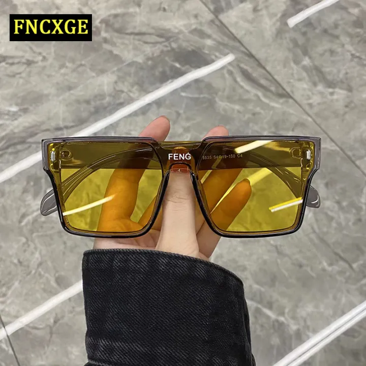 FNCXGE ใหม่ แฟชั่น แว่นตากันแดด กรอบสี่เหลี่ยม ขนาดใหญ่ ป้องกันรังสียูวี เหมาะกับการขับขี่ ขับรถ ...