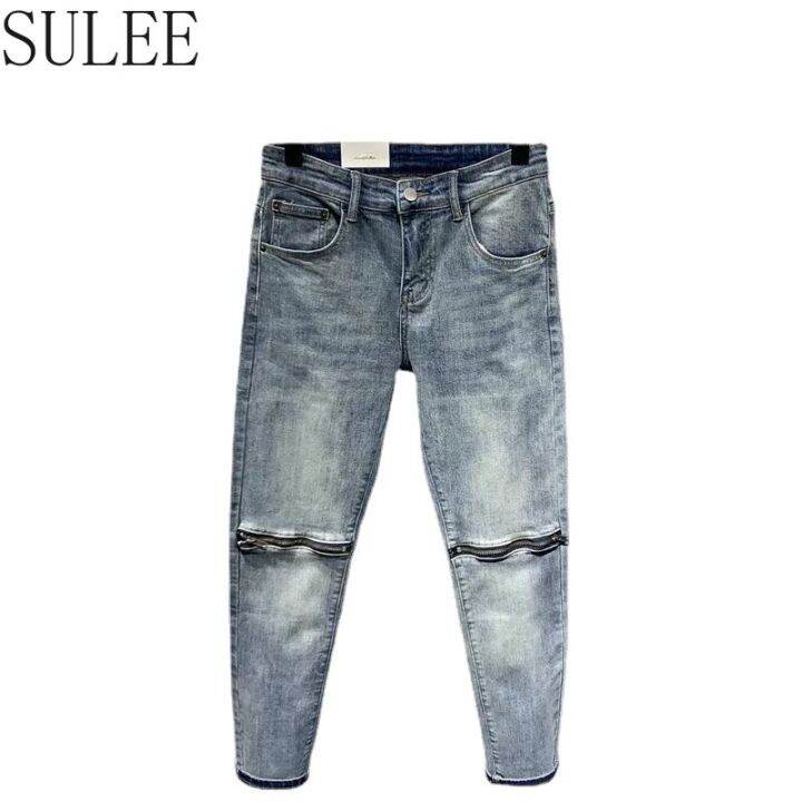 SULEE Men's Denim Jeans Knee Zipper Design Straight Plus Size Patchwork ...