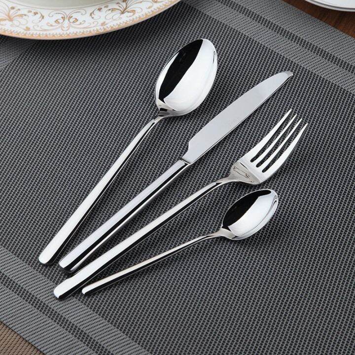 24pcs Stainless Steel Cutlery Smooth Surface Knife Fork Spoon European ...