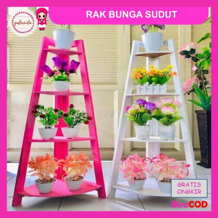 Rak Bunga Sudut Hiasan Dinding / Rak Bunga Minimalis Kayu Warna / Rak ...