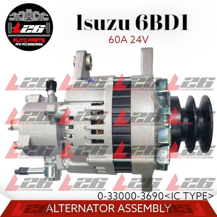 ISUZU 6BD1/6BB1/6BG1 ALTERNATOR ASSEMBLY IC Type 24V 60A Double Pulley ...