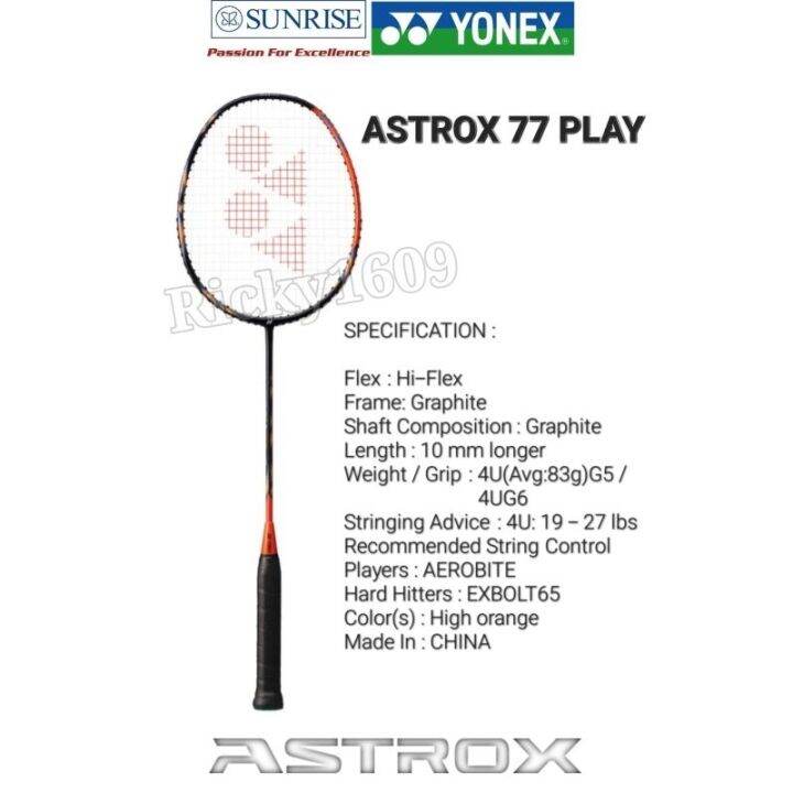 RAKET BADMINTON YOONEEX ASTROX 77 PLAY - SLIM SHAFT - HEAD HEAVY ...