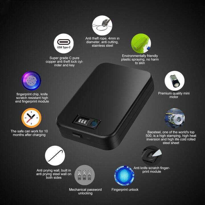 Mini Lock Box Safe Optical Fingerprint Module Portable Security Box ...