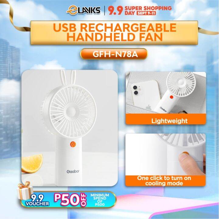 Gaabor Mini Hand-Held Portable Fan USB Rechargeable 5000r Motor Quick ...