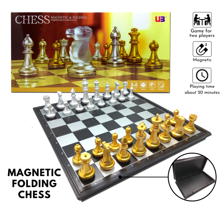 Magnetic Folding Chess Board Set With Hardcase Box (Gold & Silver Chess ...