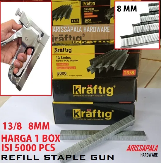 ISI STAPLES TEMBAK JOK MOTOR WALL DECOR STAPLE GUN TACKER 8 MM 5000 PCS ...