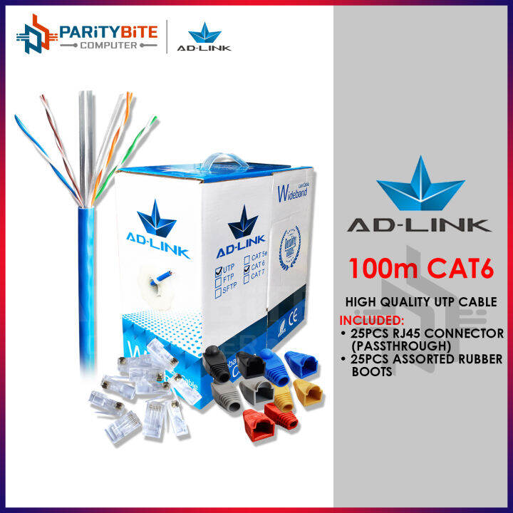 AD-LINK 100M CAT6E UTP Cable With 25pcs RJ45 Passthrough 25pcs Assorted ...