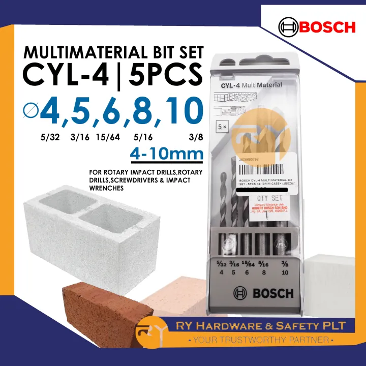 BOSCH | CYL-4 MULTI MATERIAL BIT SET | 5PCS -4-100MM | MATA PENEBUK PELBAGAI JENIS BAHAN ...