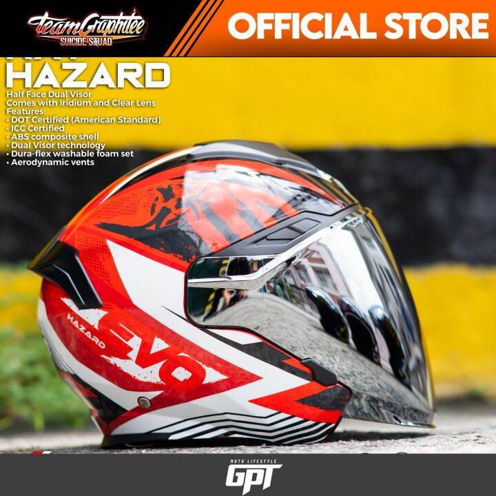 EVO HELMET RX7 HAZARD HALF FACE DUAL VISOR W/ FREE CLEAR LENS | Lazada PH