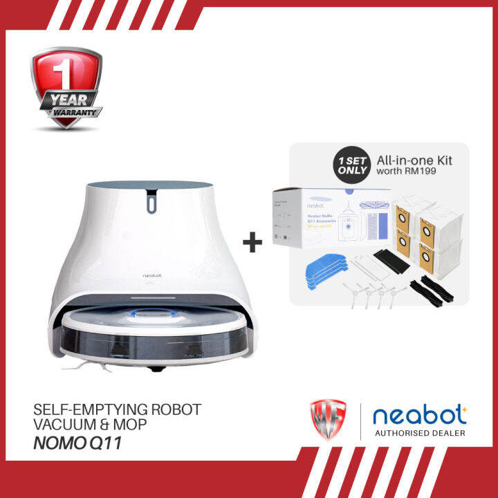 Neabot Robot Vacuum and Mop Q11 Self-Emptying Dustbin addon All in one Kit Google Home Assistant ...