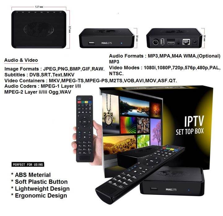 MAG 275 Decoder Box With IPTV Set Top Box Digital DVB-C.T.T2 & High ...