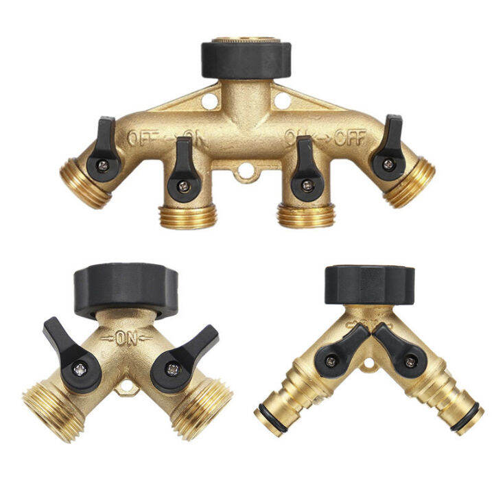 Fast Shipping 3/4" 2/4 Way Brass Garden Hose Splitter Y-Type Watering ...
